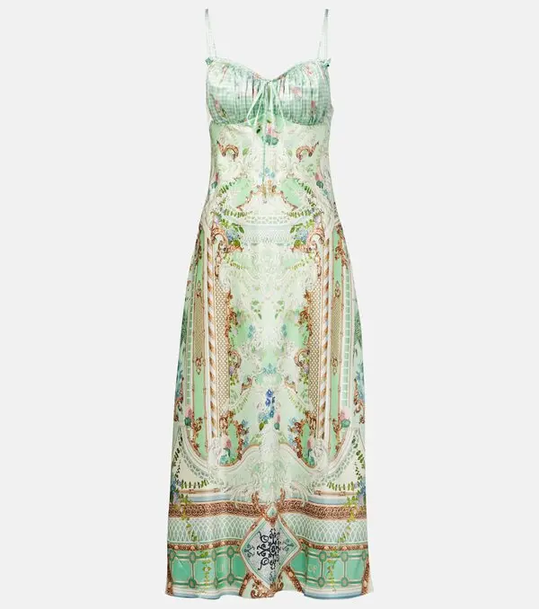 Camilla Gathered Silk Midi Dress - Multicoloured
