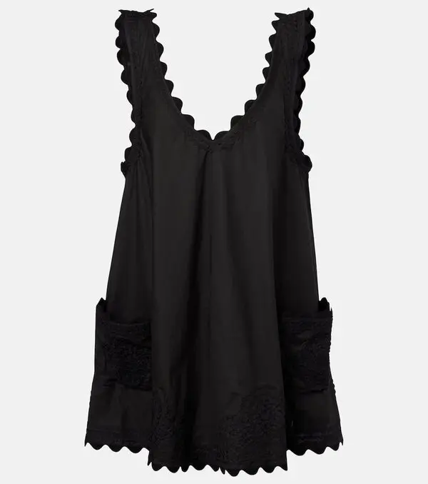 JULIET DUNN Embroidered Cotton Poplin Mini Dress - Black