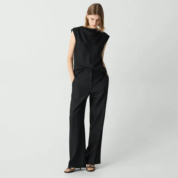Theory Straight Pant In Linen-viscose - Black