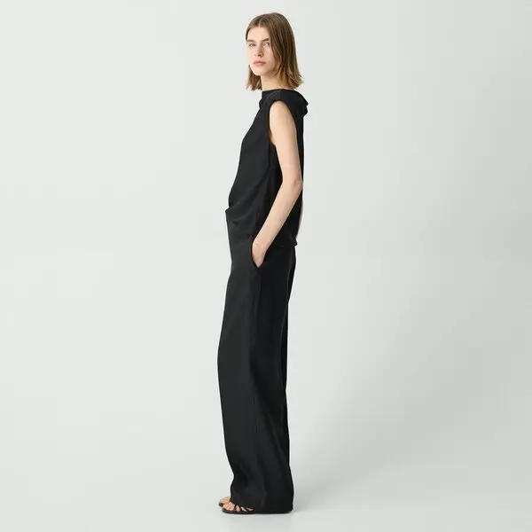 Theory Straight Pant In Linen-viscose - Black