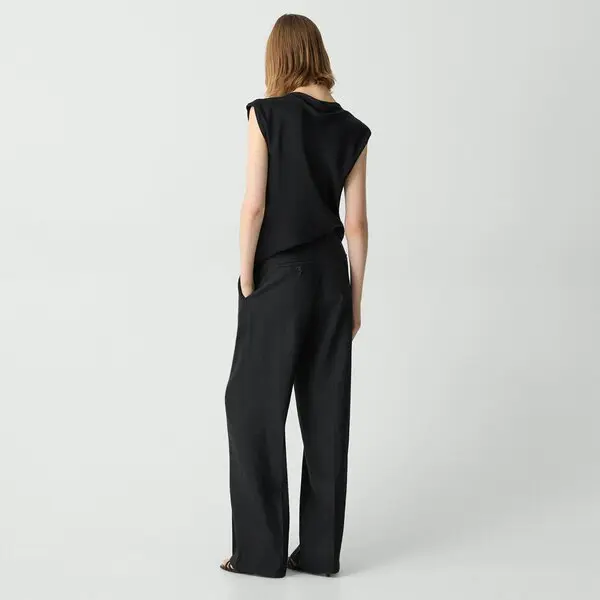 Theory Straight Pant In Linen-viscose - Black