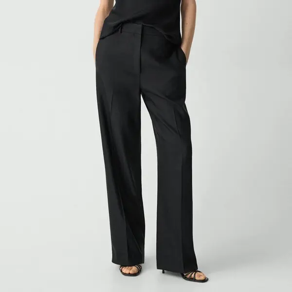 Theory Straight Pant In Linen-viscose - Black