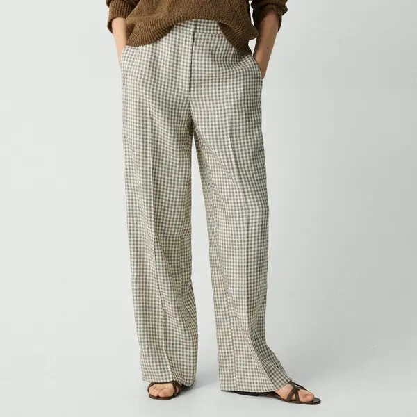 Theory Straight Pant In Checked Linen-blend