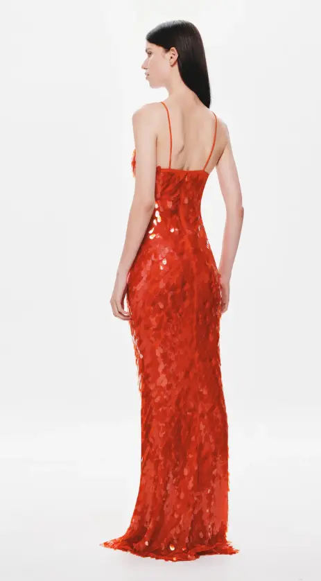 Anthropologie Misha Sapphire Sequin Plunge Maxi Gown - Red | Editorialist