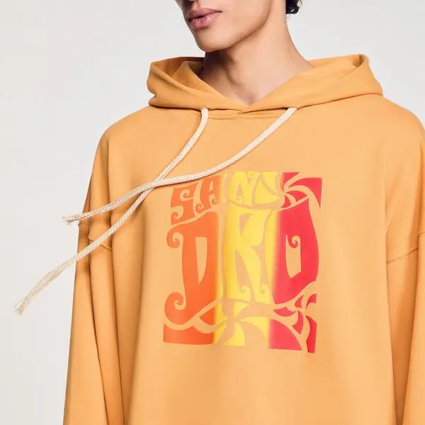 Sandro Cotton Hooded Sweatshirt With Print - Mandarin.
