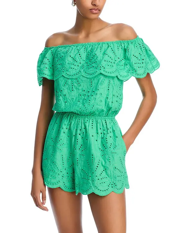Aqua Strapless Eyelet Romper - Green