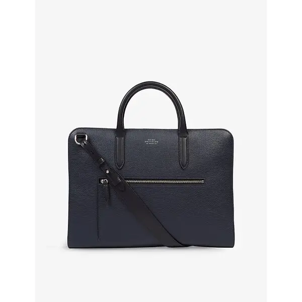Smythson Ludlow Ultra-slim Grained-leather Briefcase - Navy