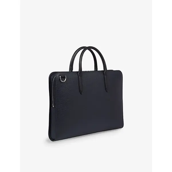 Smythson Ludlow Ultra-slim Grained-leather Briefcase - Navy
