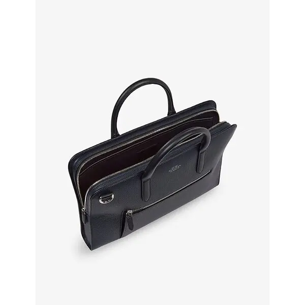 Smythson Ludlow Ultra-slim Grained-leather Briefcase - Navy