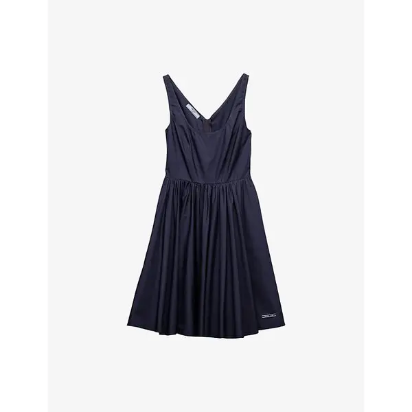Prada Sleeveless Cotton Mini Dress With Logo Tab
