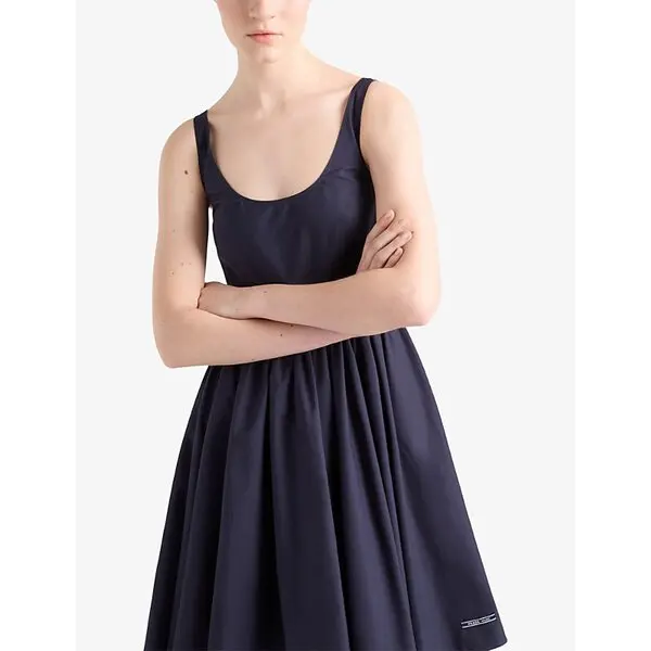 Prada Sleeveless Cotton Mini Dress With Logo Tab
