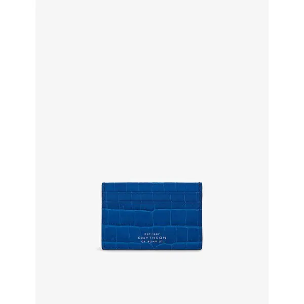 Smythson Flat Leather Card Holder - Cerulean