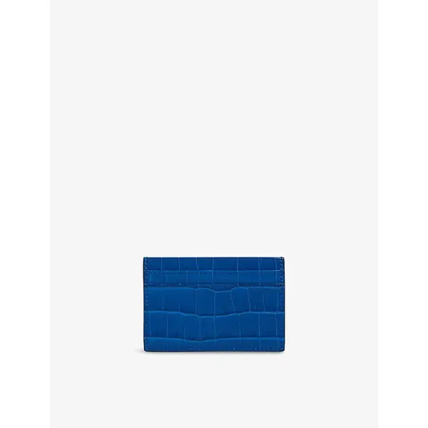 Smythson Flat Leather Card Holder - Cerulean