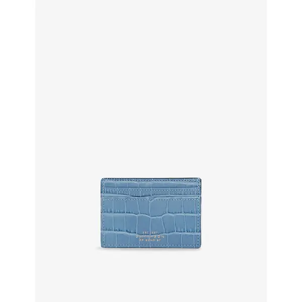 Smythson Flat Leather Card Holder - Nile Blue