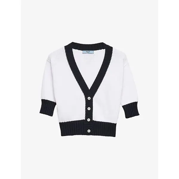Prada V-neck Cropped Cotton-knit Cardigan