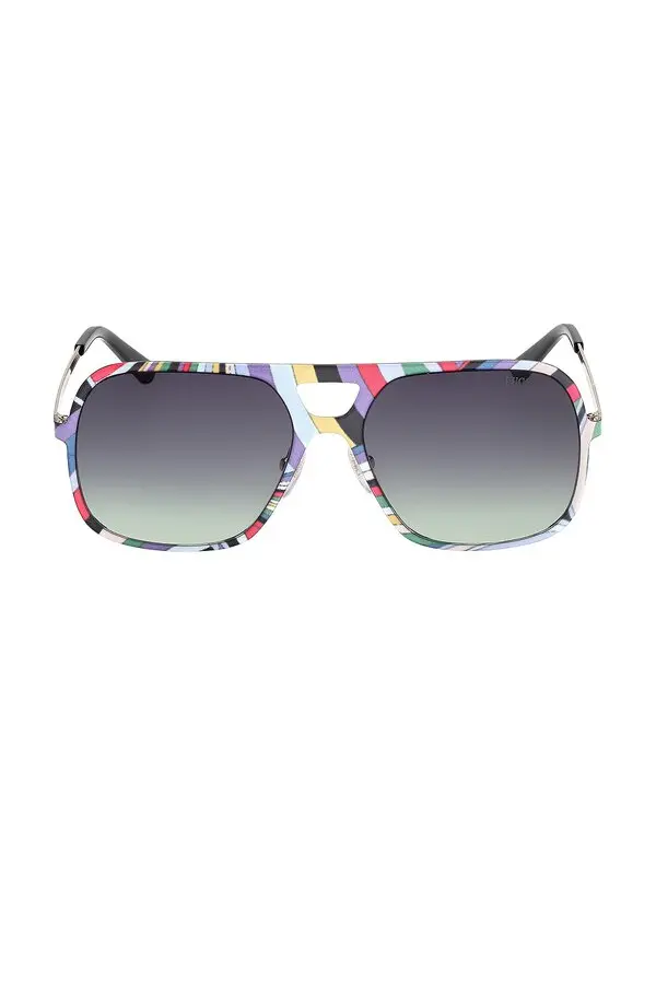 Emilio Pucci Navigator Sunglasses - Shiny Pale Gold  Multicolor Iride Print