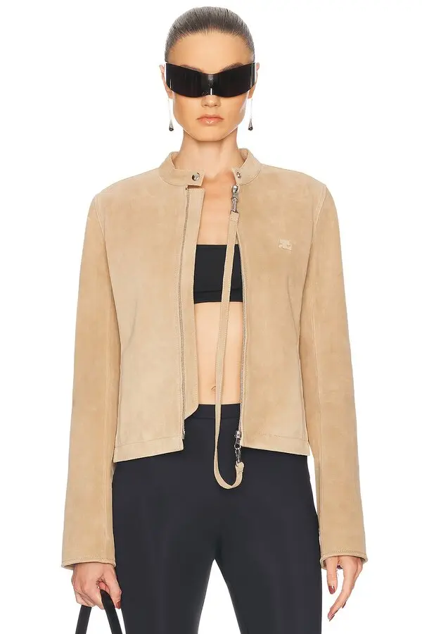 COURREGES Zipped Leather Biker Jacket