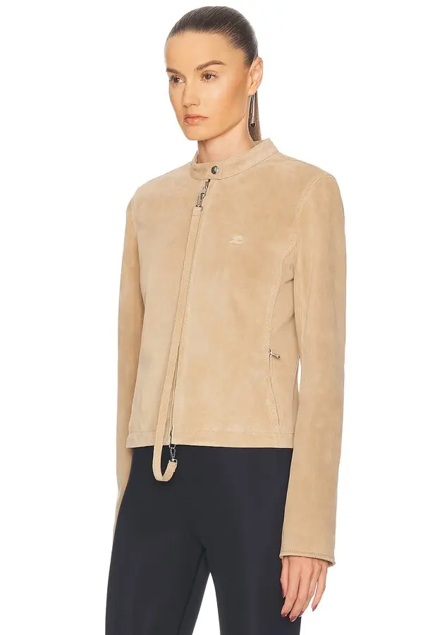 COURREGES Zipped Leather Biker Jacket