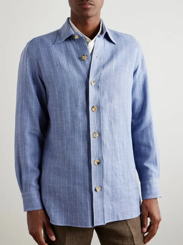 Rubinacci Striped Linen And Wool-blend Overshirt