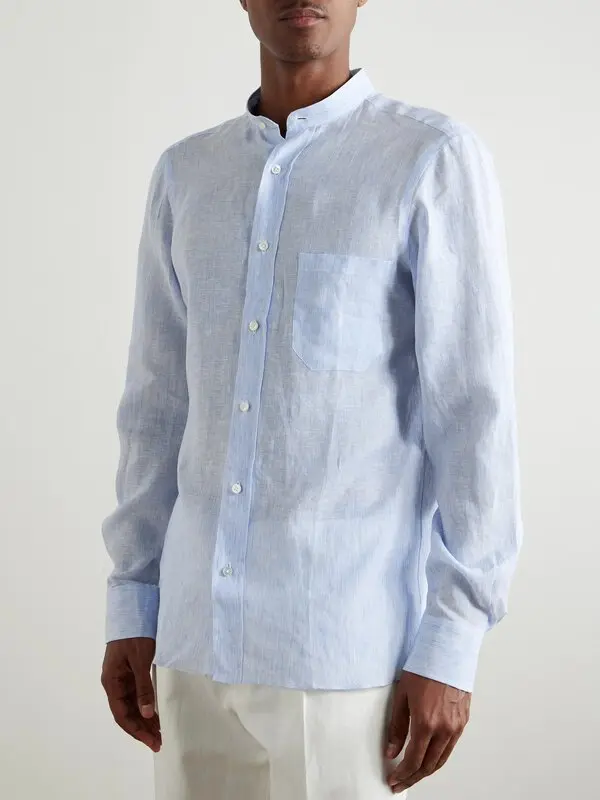 Rubinacci Grandad-collar Striped Linen Shirt