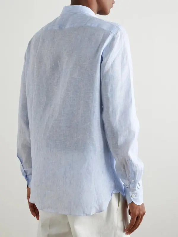 Rubinacci Grandad-collar Striped Linen Shirt