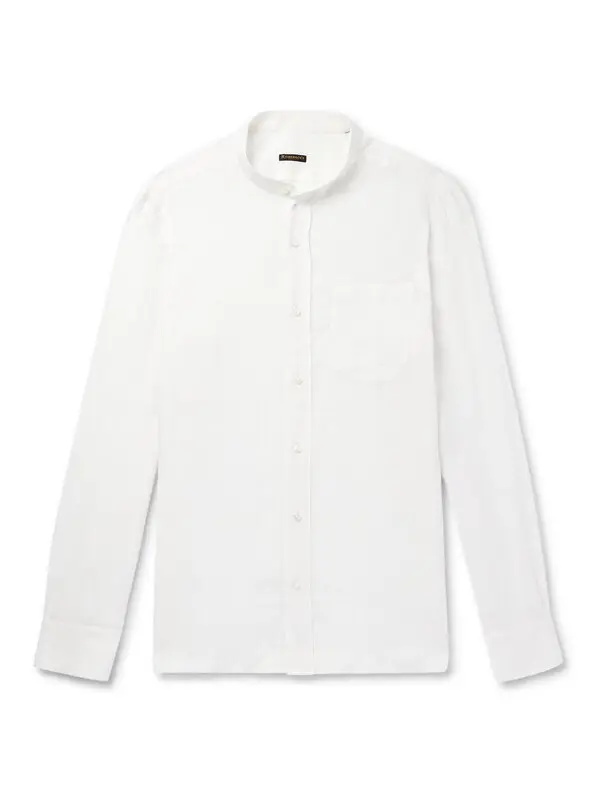 Rubinacci Guru Grandad-collar Linen Shirt - White