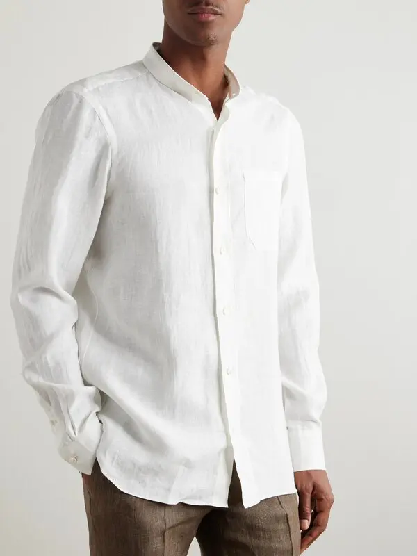 Rubinacci Guru Grandad-collar Linen Shirt