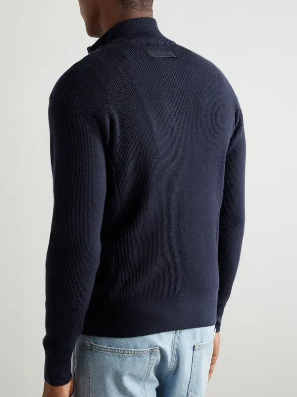 Zegna Ribbed Cashseta Zip-up Sweater - Blue