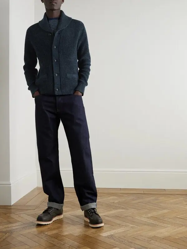 Ralph Lauren Shawl-collar Ribbed Cotton Cardigan - Blue