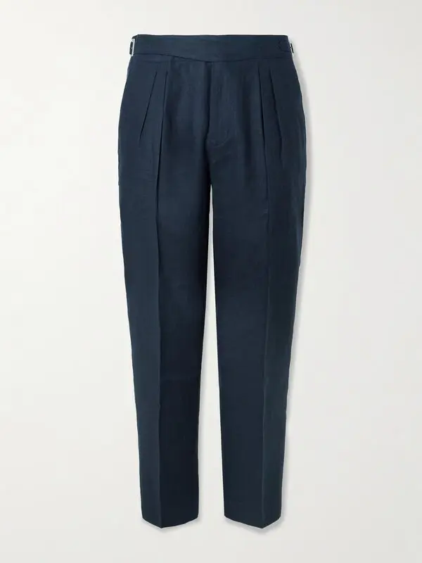 Mr P. Steve Tapered Pleated Trousers - Blue