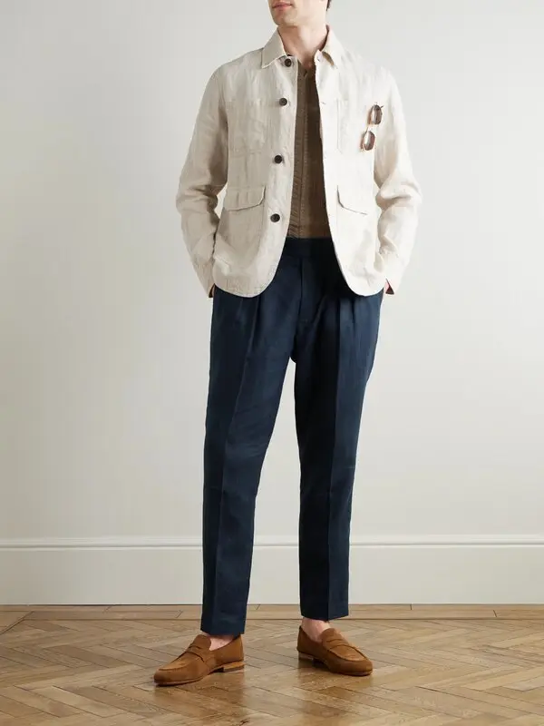 Mr P. Steve Tapered Pleated Trousers - Blue