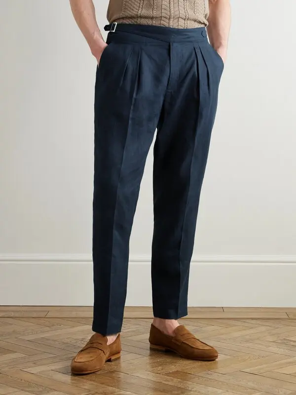 Mr P. Steve Tapered Pleated Trousers - Blue