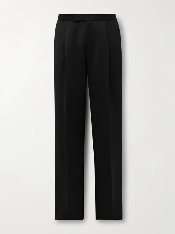 FAVOURBROOK Tommy Straight-leg Grosgrain-trimmed Pleated Wool Tuxedo Trousers - Black