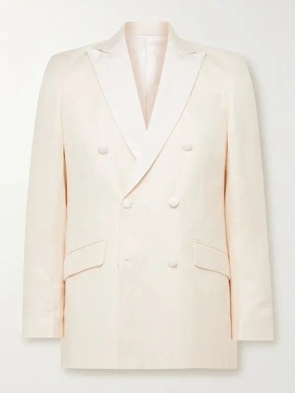 FAVOURBROOK Double-breasted Herringbone Linen And Silk-blend Tuxedo Jacket