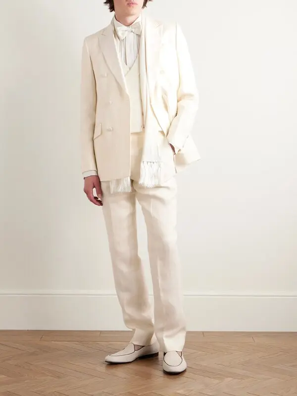 FAVOURBROOK Double-breasted Herringbone Linen And Silk-blend Tuxedo Jacket