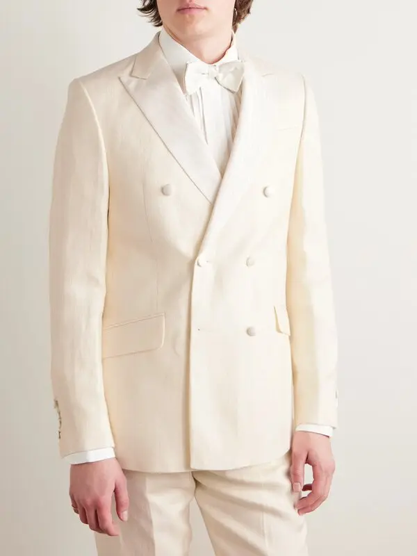 FAVOURBROOK Double-breasted Herringbone Linen And Silk-blend Tuxedo Jacket