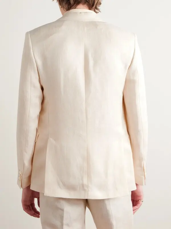 FAVOURBROOK Slim-fit Herringbone Linen And Silk-blend Suit Jacket - Neutrals