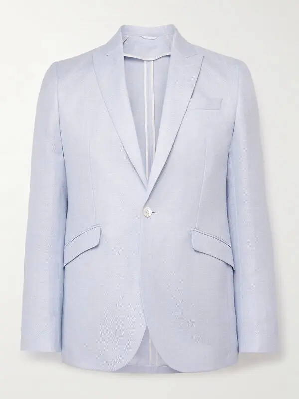 FAVOURBROOK Slim-fit Herringbone Linen And Silk-blend Suit Jacket - Blue