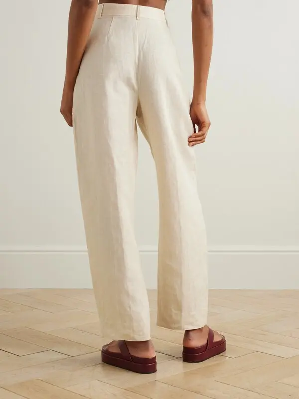 Posse Lucille Pinstriped Linen Pants - Neutrals