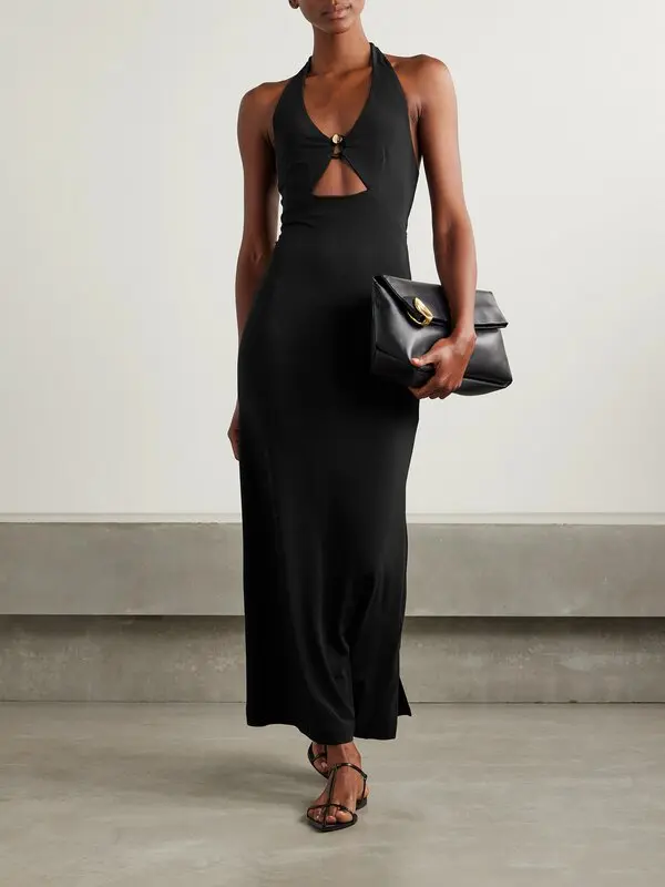max mara cut out dresses Ghiotto Embellished Cutout Stretch-jersey Halterneck Maxi Dress