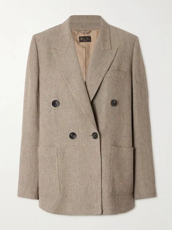 Loro Piana Genny Herringbone Linen Blazer - Brown