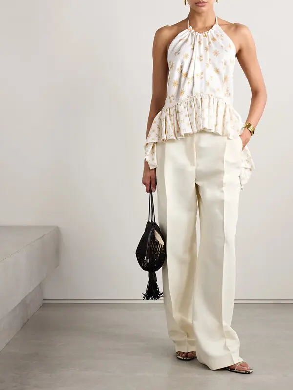 LIBEROWE Tamara Floral-print Crepe Halterneck Peplum Top