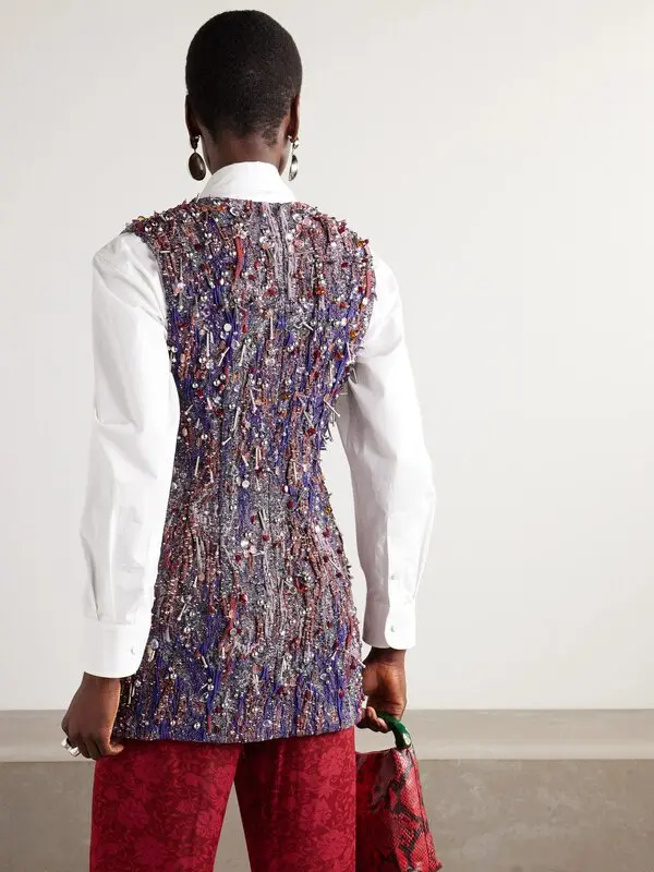 Dries Van Noten Bead-Embellished Jacquard Vest In Purple - 50% Off