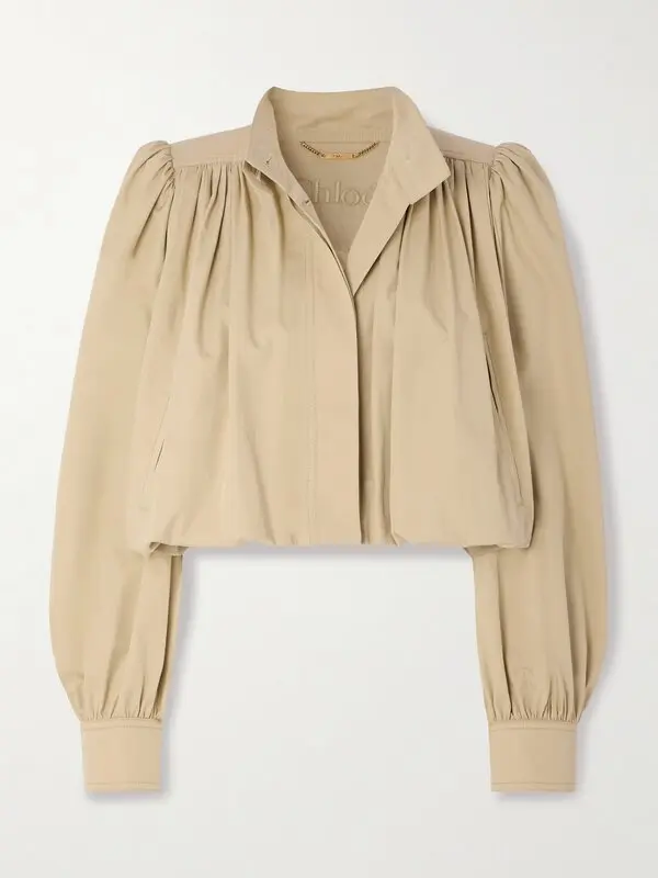Chloé Gathered Cotton-twill Jacket - Neutrals