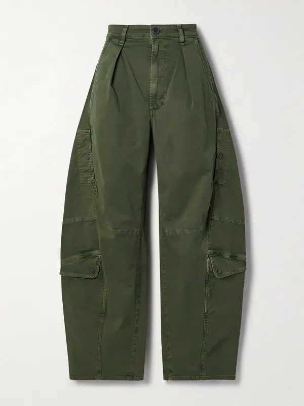 Citizens Of Humanity Flight Pleated Organic Cotton-blend Twill Barrel-leg Cargo Pants - Green