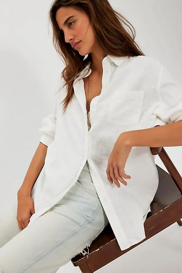 Free People Everyday Linen Shirt - Clean Ivory