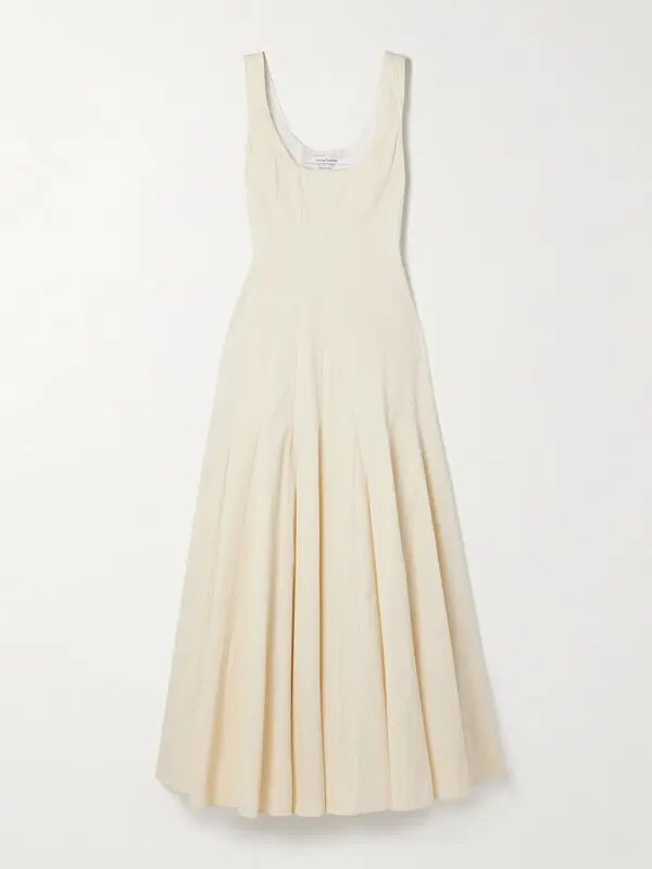 Another Tomorrow Pleated Organic Cotton-Blend Gabardine Maxi Dress - Cream  - 60% Off | Editorialist