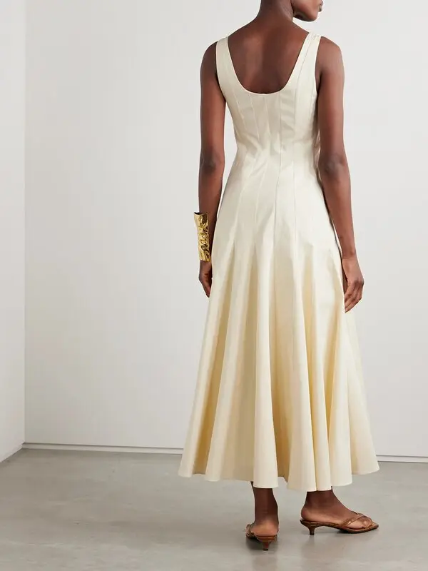 Another Tomorrow Pleated Organic Cotton-blend Gabardine Maxi Dress - Neutrals