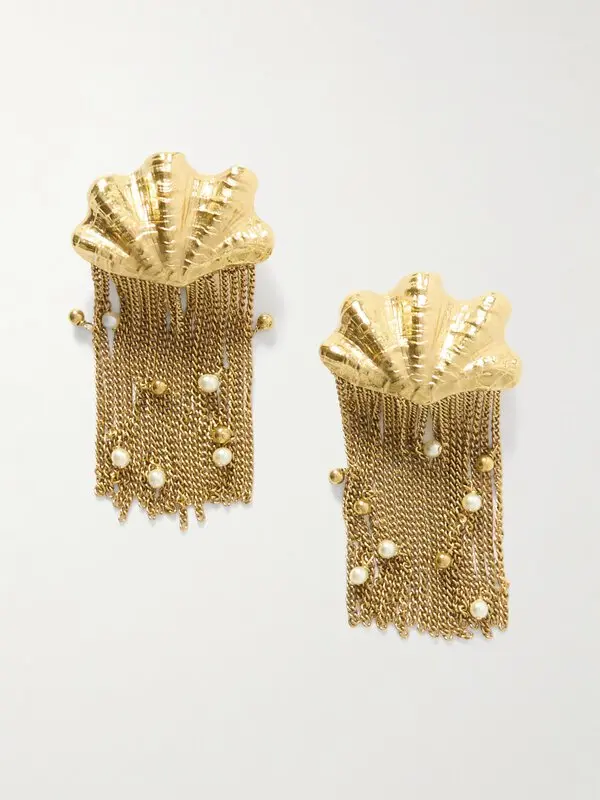Chloé Shells Fringed -tone Faux Pearl Clip Earrings - Gold