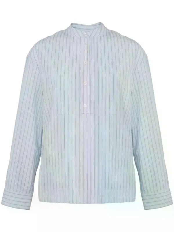YVES SALOMON Striped Cotton Poplin Blouse - Blue